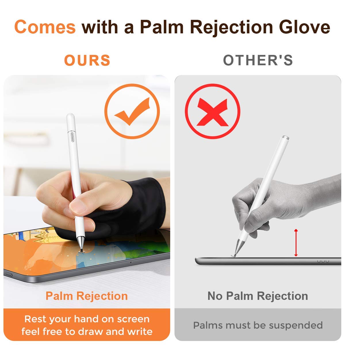 joyroom iPad Pencil with Palm Rejection Glove, Capacitive Stylus Pen for Kid Student Drawing&Writing