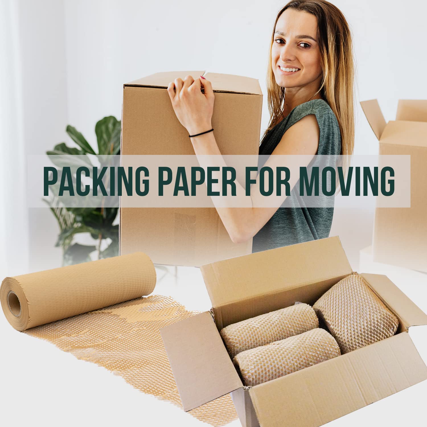 Honeycomb Packing Paper for Moving Dishes and Glassware 15"x98' Eco Friendly Packaging Bubble Cushion Wrap Roll Bulk Shipping Supplies for Packages Box Void Filler