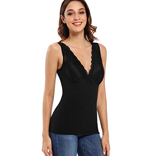JOYSHAPER Womens Cotton Thermal Underwear Tops Fleece Lined Cami Tank Top Vest Warm Winter Basic Camisole (Black, M)