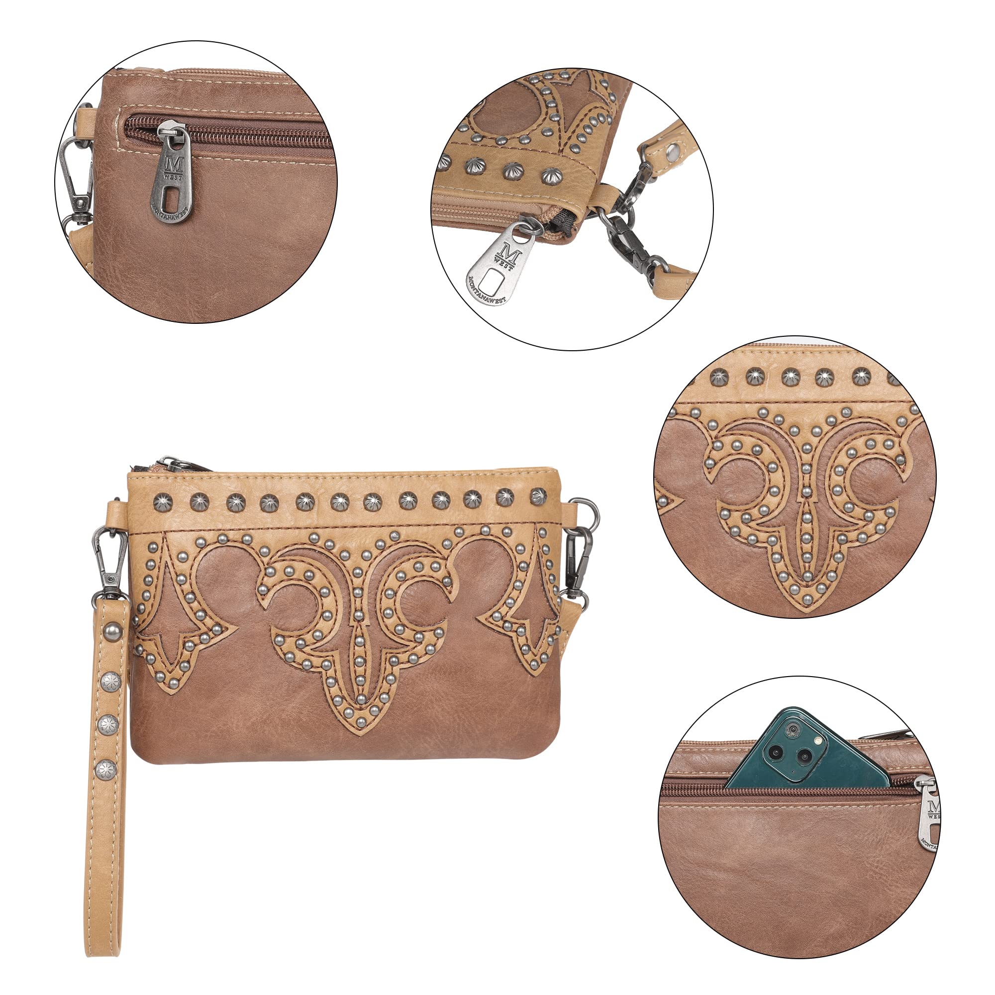 Montana West Boot Scroll Collection Crossbody Bag Small Western Purses and Handbag Clutch Wallet with Wristlet Strap MW1100-181BR