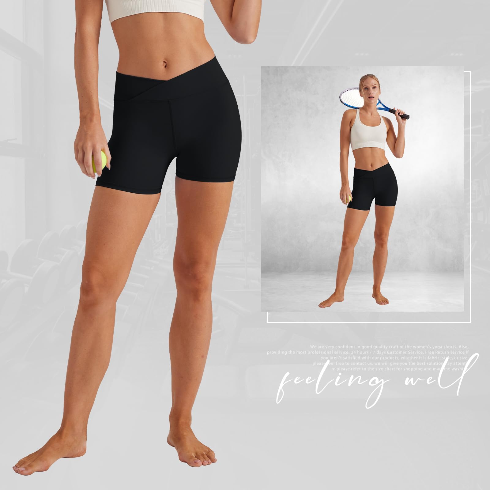 keriffe Womens Crossover Biker Shorts 5" 10" High Waisted Yoga Workout Athletic Running Spandex Shorts