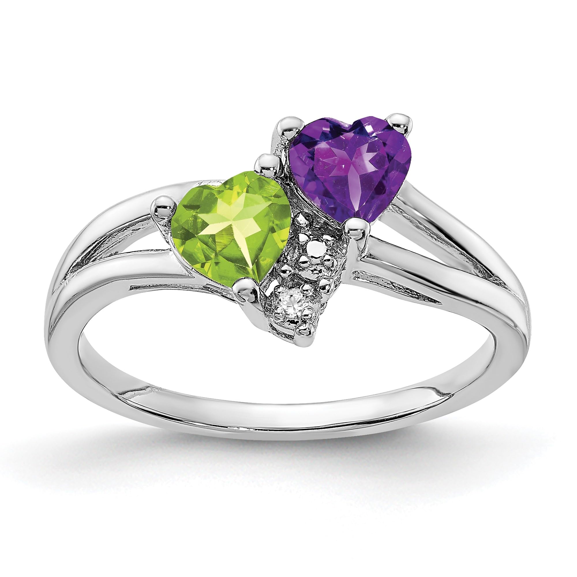IceCarats 925 Sterling Silver Purple Amethyst Green Peridot Diamond Heart Love Ring Gemstone Band Size 9