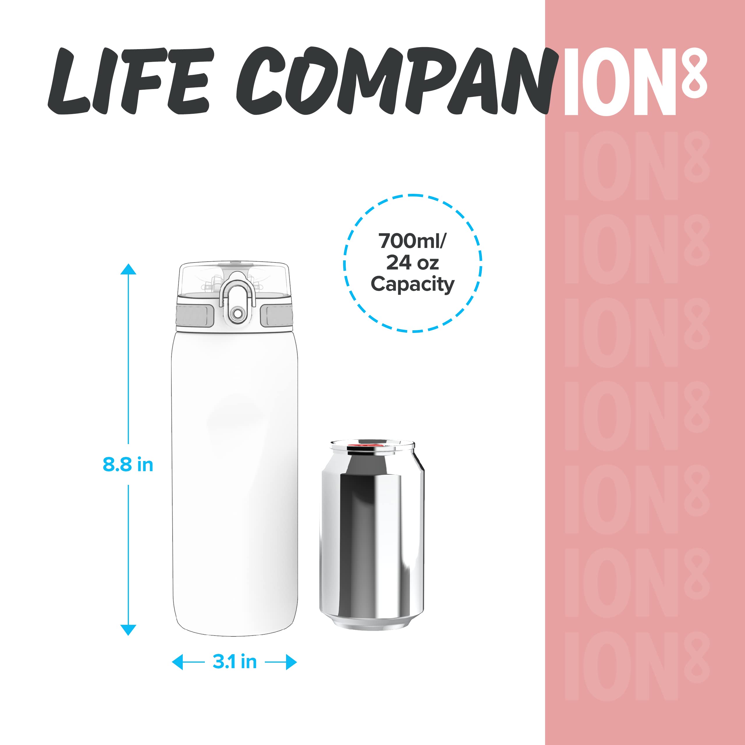Ion8 Tour Leak Proof BPA Free Cycling Water Bottle, 750ml (24 oz), Frosted Rose Quartz