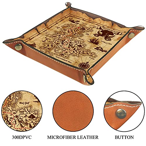 Leather Tray Valet Tray Bedside Organizer Desk Storage Plate Catchall Vintage Pirate Nautical Treasure Map