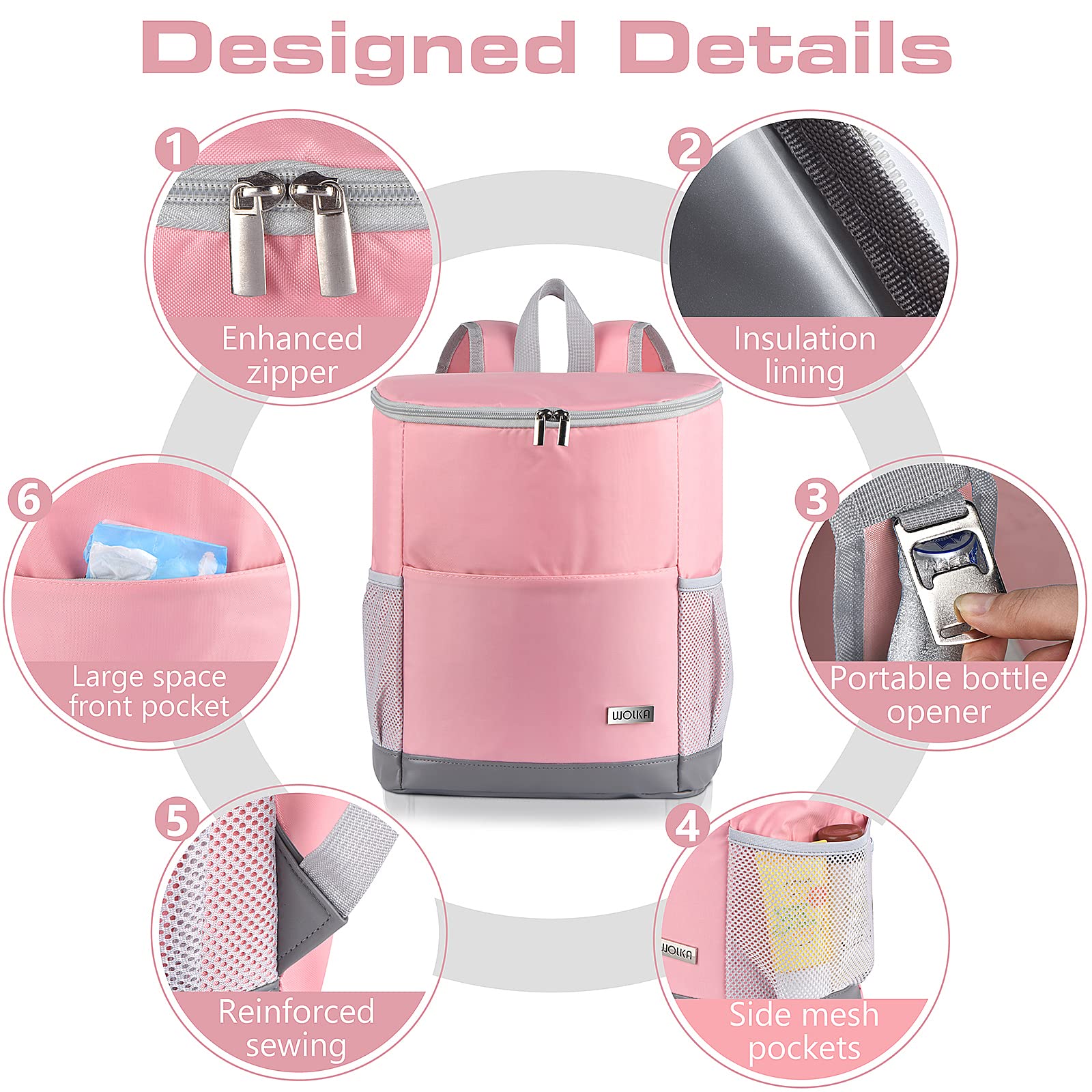 Insulated Outdoor - Leak Proof Backpack Cooler 30 Cans, Waterproof Lightweight Cooler Bag for 12h Hot/Cold Retention - Portable Soft Cooler for Travel, Camping, Beach, Lunch-Pink