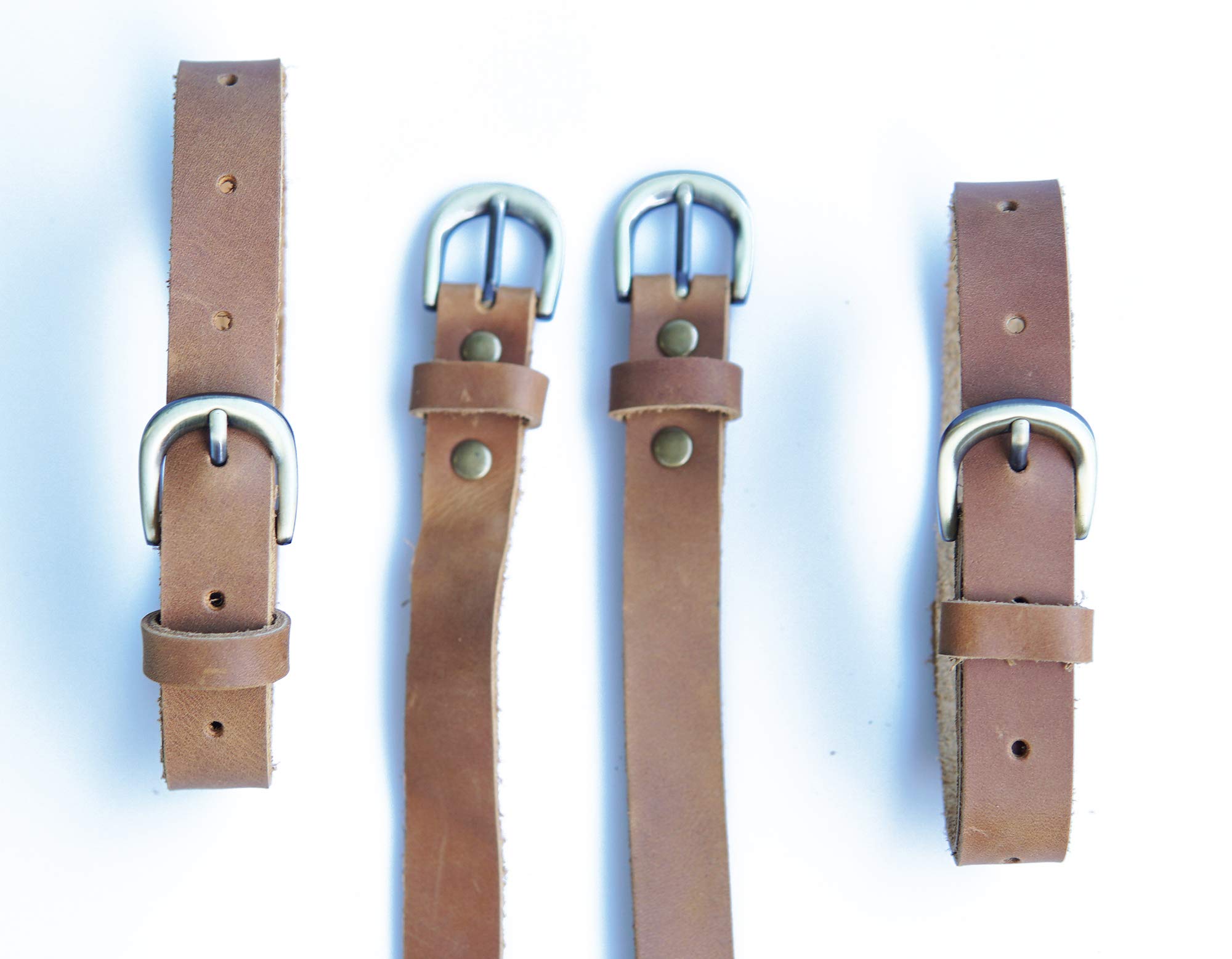 Jeereal Genuine Leather Stirrup Straps (4 Pack) with Metal Buckle Adjustable Length (Bourbon Brown)