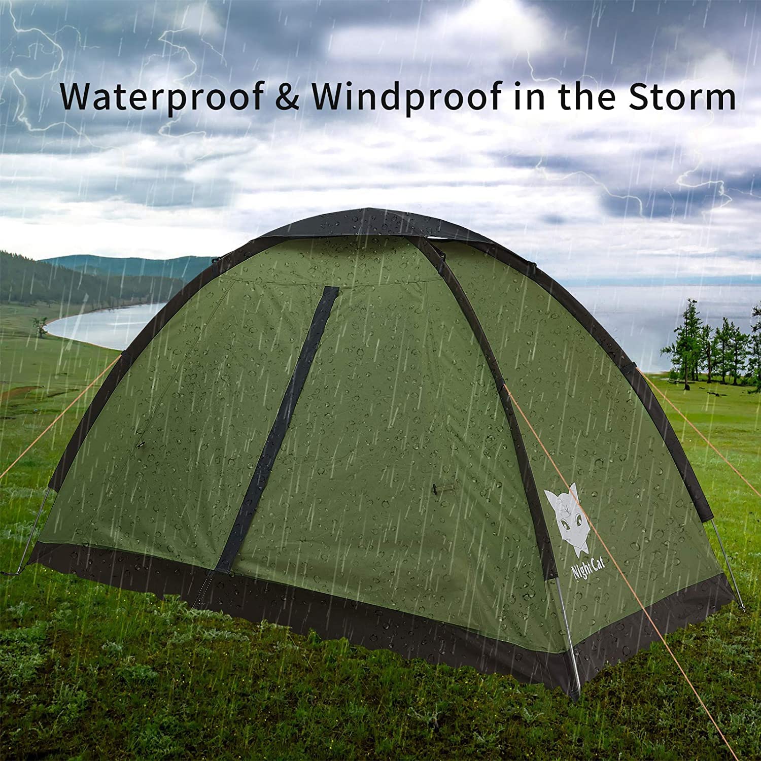 Night Cat Backpacking Tent with 2 Pack Inflatable Sleeping Pad Lightweight Waterproof Portable Easy Setup Outdoors for 2 Persons