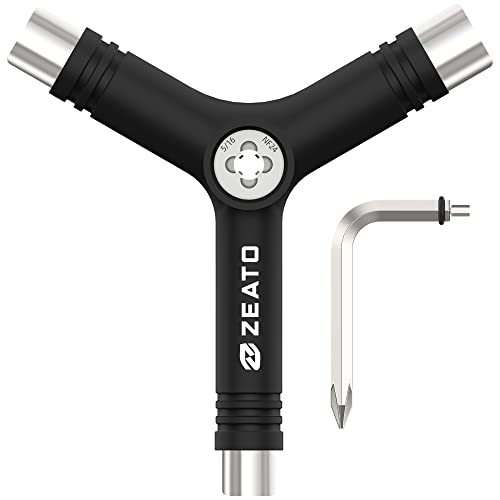 Zeato All-in-One Skate Tools Multi-Function Portable Skateboard Y Tool Accessory with Y-Type Allen Key and L-Type Phillips Head Wrench Screwdriver