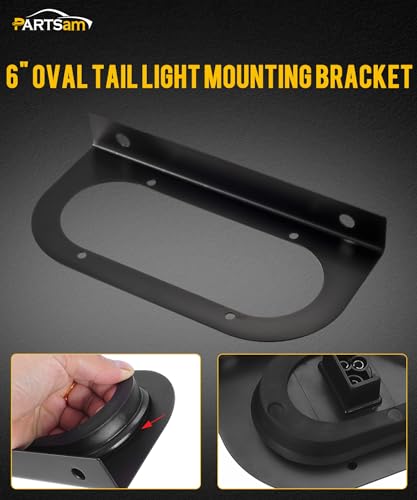 Partsam 2Pcs 6" Oval Tail Light Mounting Brackets [L Shaped] [3mm Powder Coated Steel] [Ultra Sturdy] [Versatile Horizontal Mounting] for 6" Oval Taillights On Truck Trailer RV Grommet Flush Mount