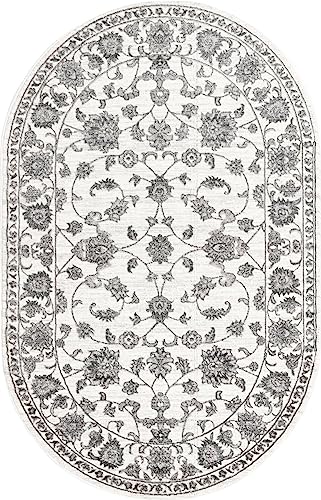 Unique Loom Boston Collection Area Rug - Floral (5' 3" x 8' Oval, white Gray/ Ivory)