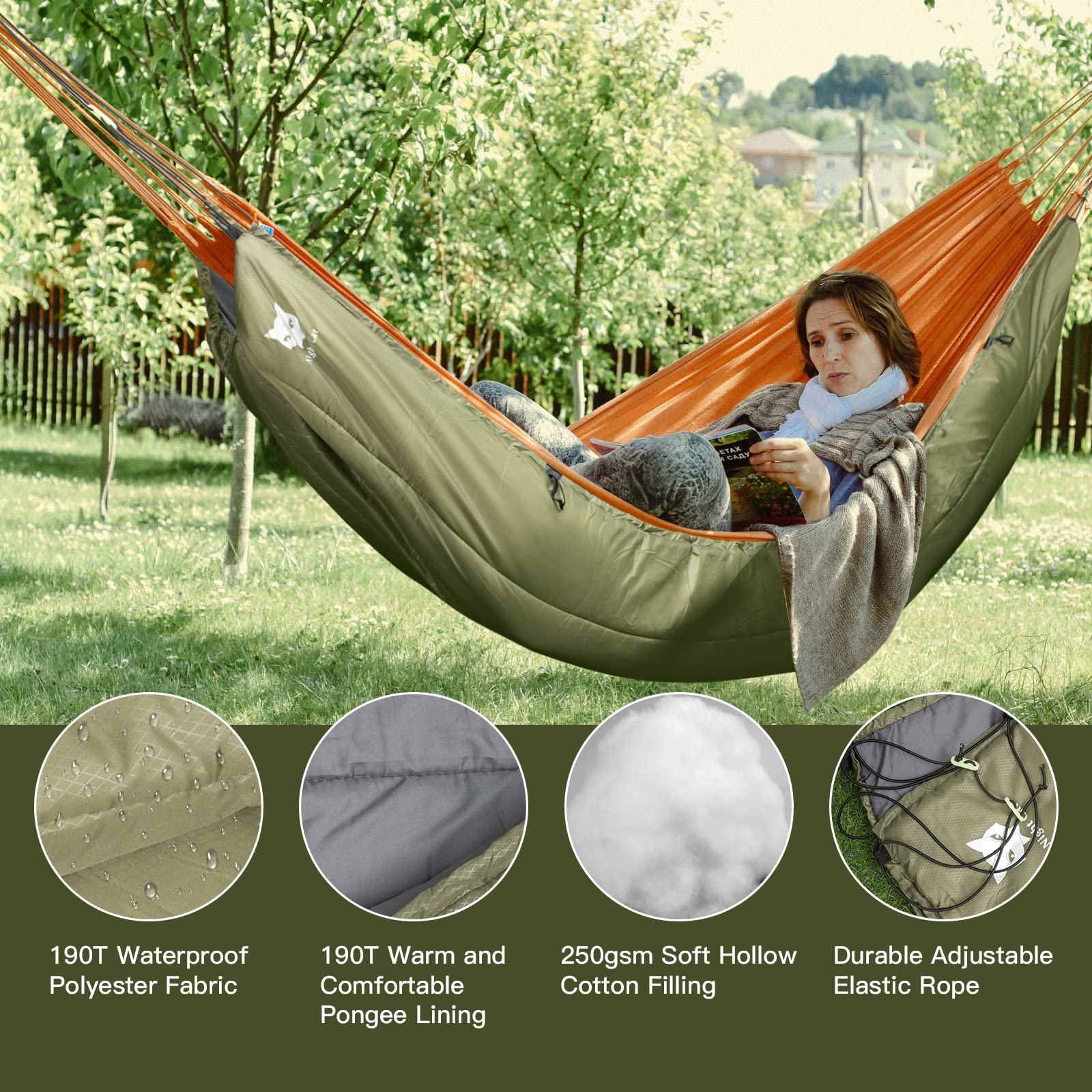 Night Cat Camping Hammock Tent with Hammock Underquilt and Sleeping Pad Hammock Combo Set