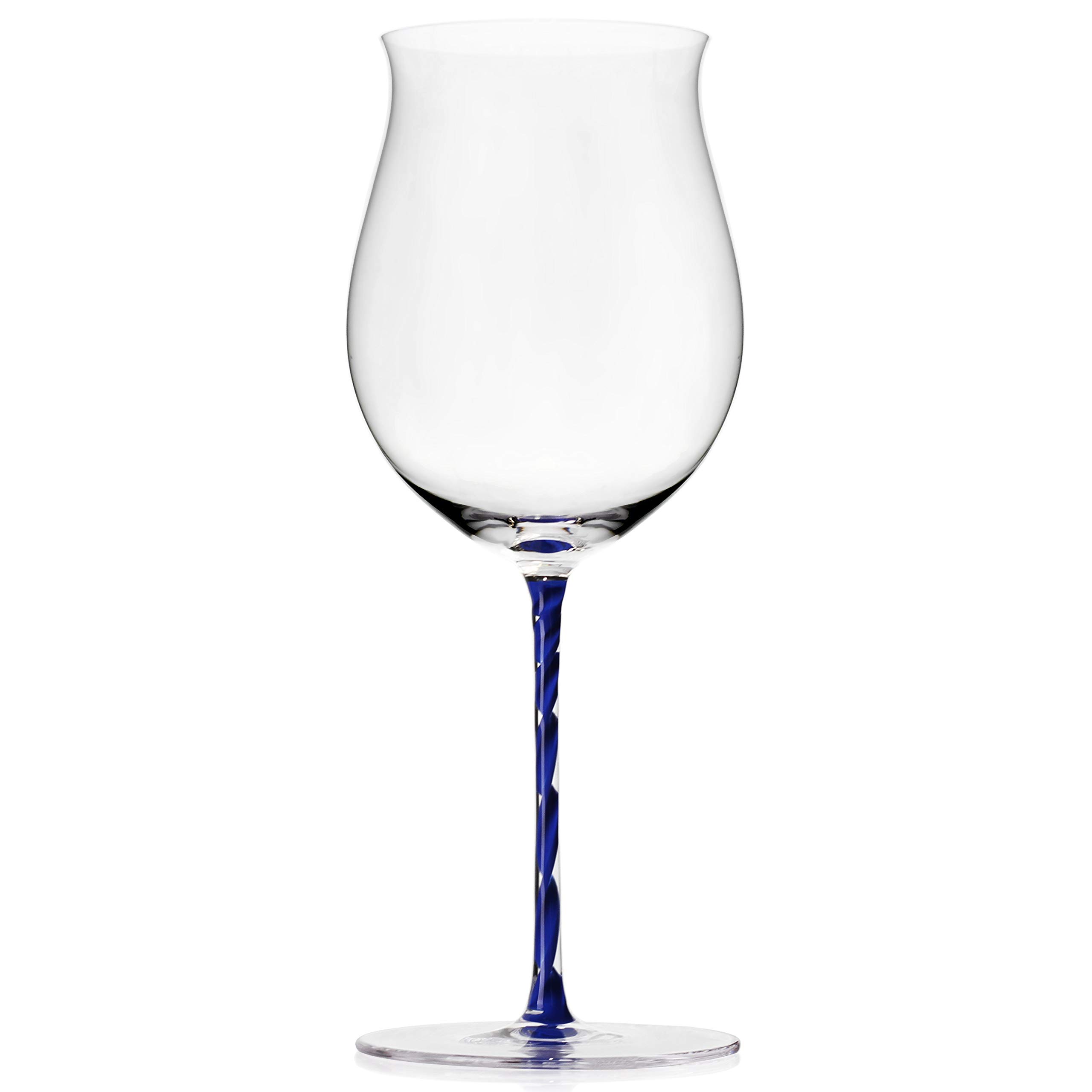 LUXU Wine Glasses(32oz) with Long Blue Stem & Clear Base,Luxury Crystal Red & White Wine Glasses Set of 2, Hand Blown,New World Designed Goblet in Premium Box,Perfect idea for Wine Lovers