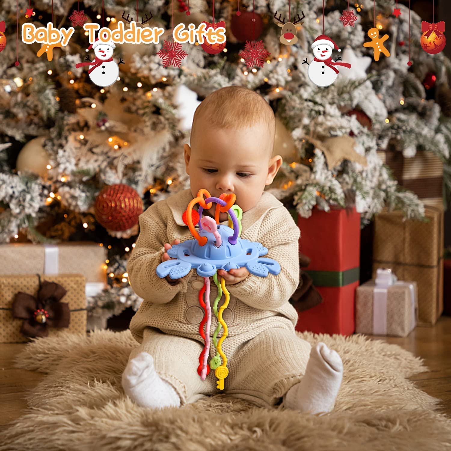 MUAECH Baby Montessori Sensory Toys for 18M+, Food Grade Silicone Pull String Activity Toy, Montessori Pull String Learning Ropes with Simple Bubble&Sliding Balls for Motor Skills, Tactile Stimulation