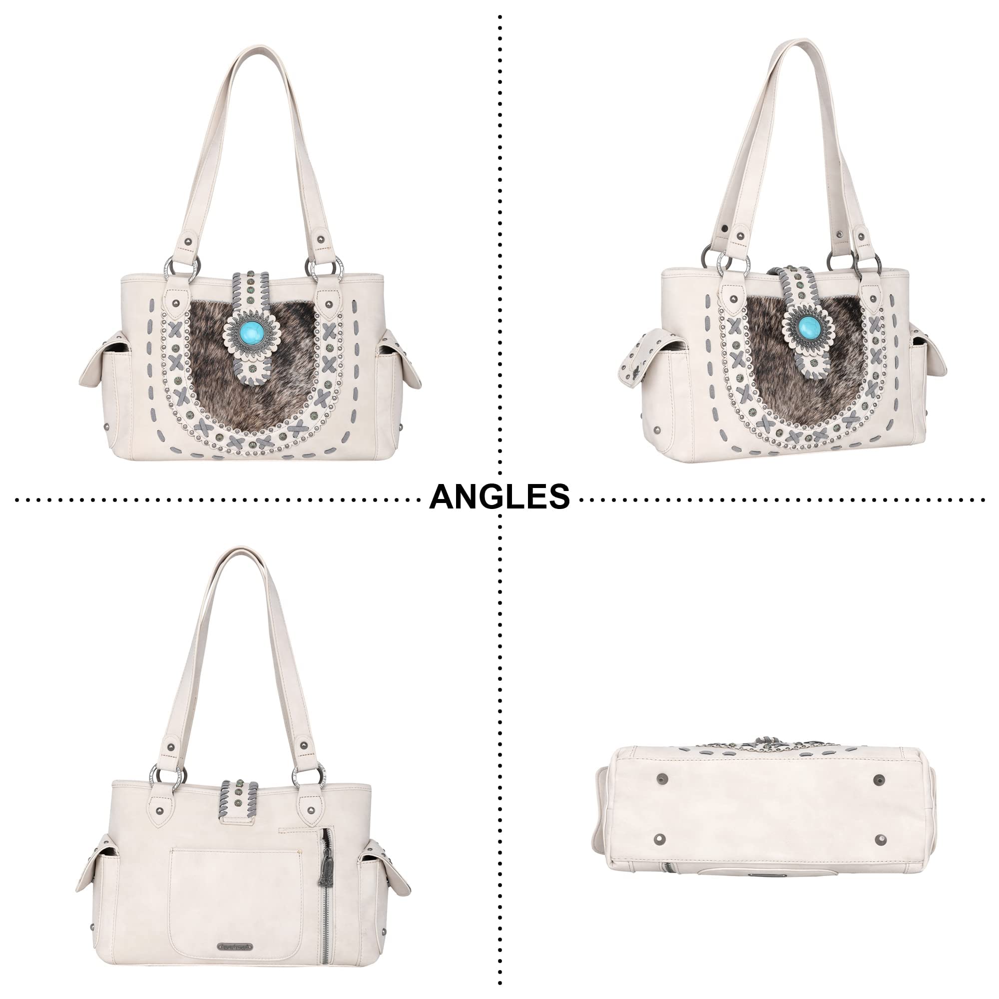 Montana West Trinity Ranch Hair-On Studs Collection Concealed Handgun Satchel Western Shoulder bag for Women AR-TR129G-8086BG-W