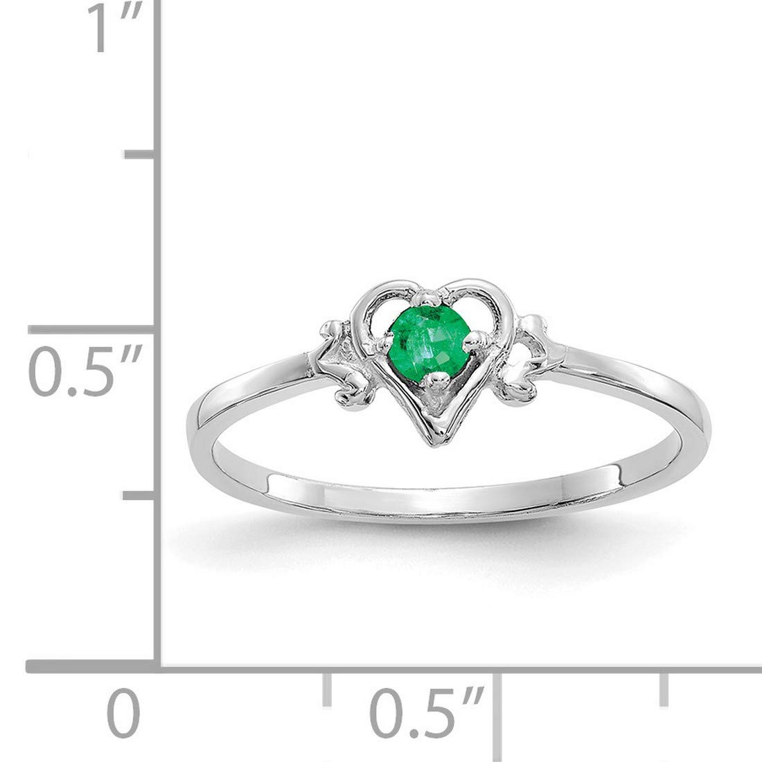 Jewelry Stores Network Emerald Round Heart May Birthstone Ring in Real 14k White Gold Size 7