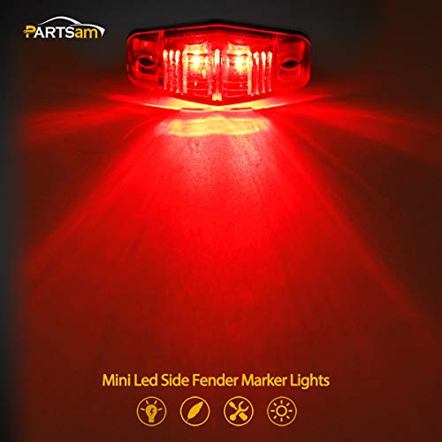 Partsam 8pcs 2.5" Oval Side Fender Marker Light Red/Amber Clear Lens Universal Surface Mount 2 LED Light, Truck Boat Trailer Sealed Mini Trailer Clearance Identification Lights(4 Red+4 Amber)