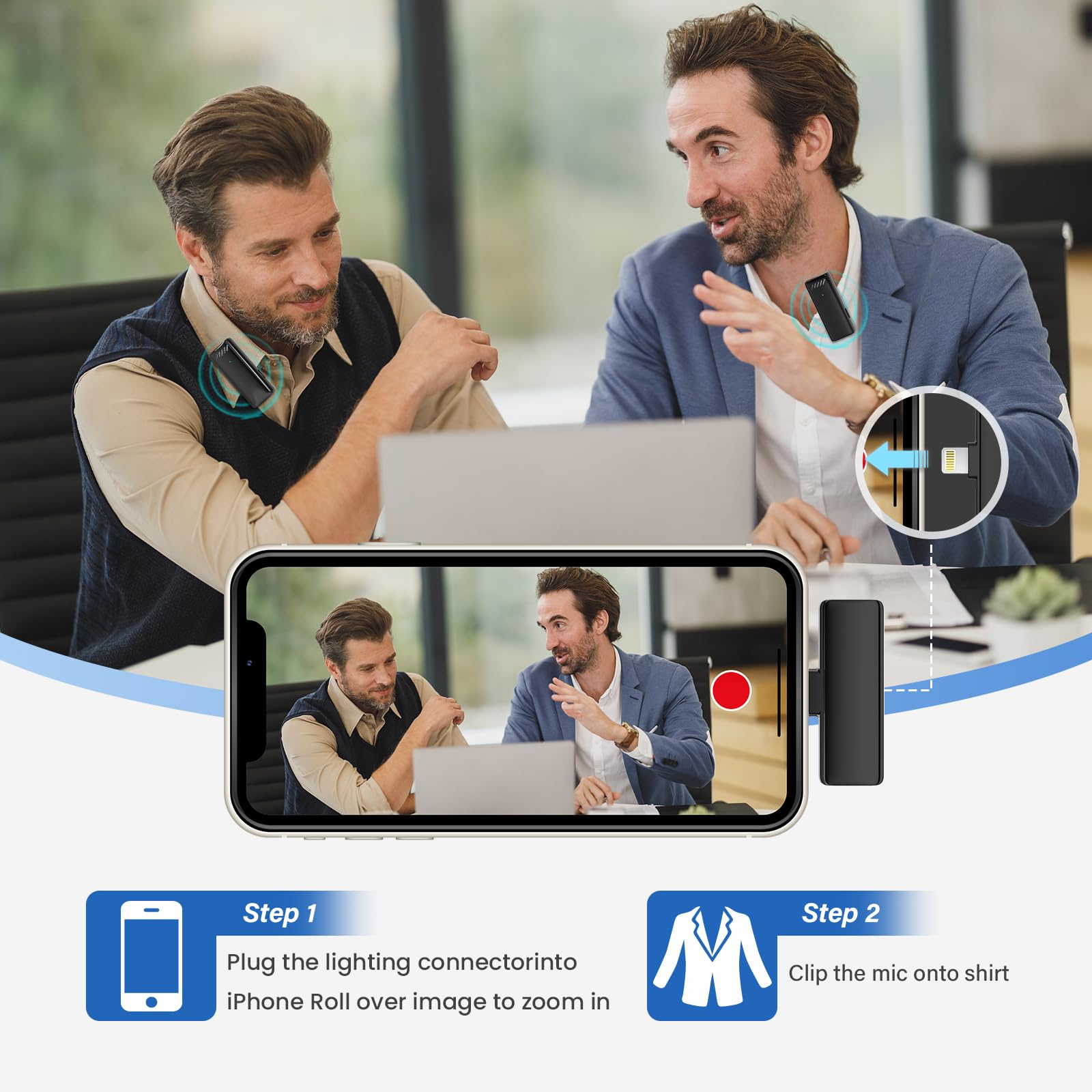 KESTERRA 2 Wireless Lavalier Microphones with Charging Case, Plug-Play Wireless Microphone for iPhone iPad, Noise Reduction, iPhone Microphone for Video Recording, YouTube, TikTok, Facebook, Vlog