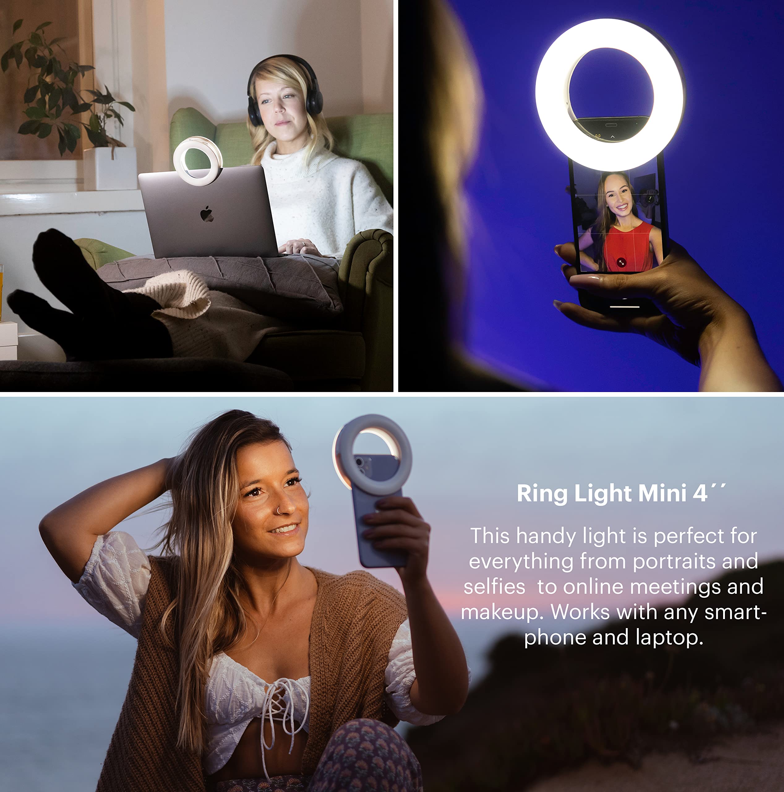 Kodak Ring Light Mini 4" β Portable Clip on Ring Light for Phone with Rechargeable Battery (USB-C) β Dimmable Selfie Light with 3 Light Modes β Ring Light for Video Conferencing/Beauty/TikTok