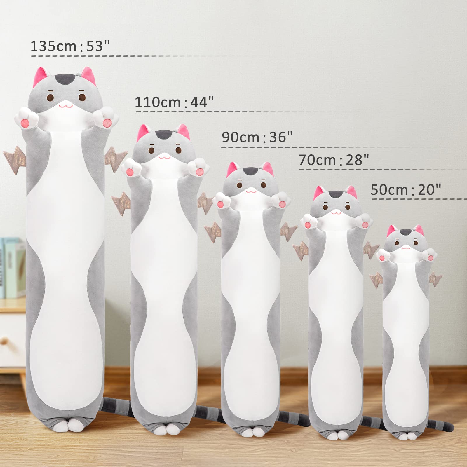 Mewaii Long Cat Plush Body Pillow, 20” Cute Cat Stuffed Animals Soft Plushies, Kitten Plush Throw Pillow Doll Toy Gift for Girlfriend