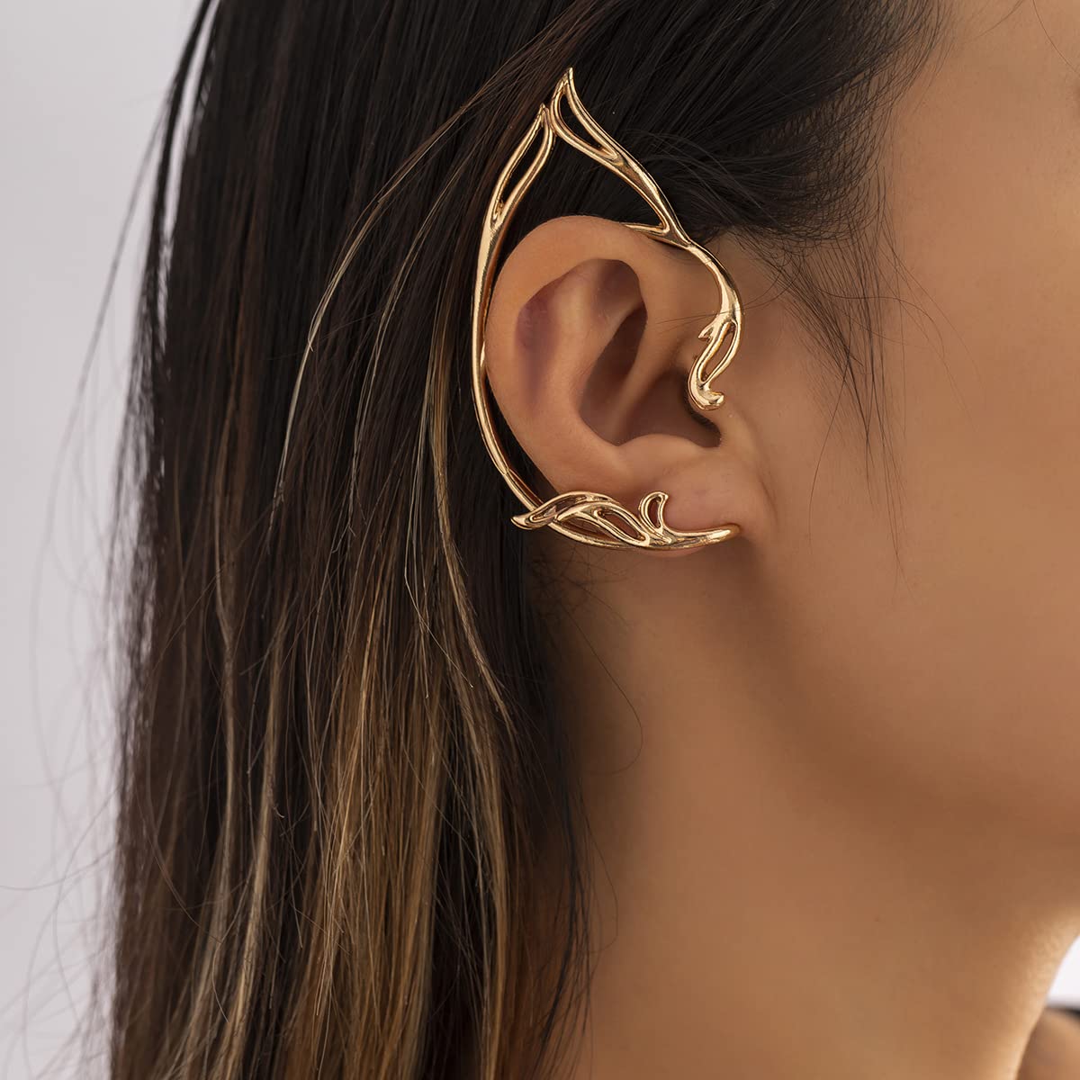 kenjudess Gothic Elf Ear Cuffs 2pcs Cute Cat Ear Wrap Non-Pierced Cartilage Climber Earrings Cosplay Party Ear Accessories for Women Teens Girls (Gold)
