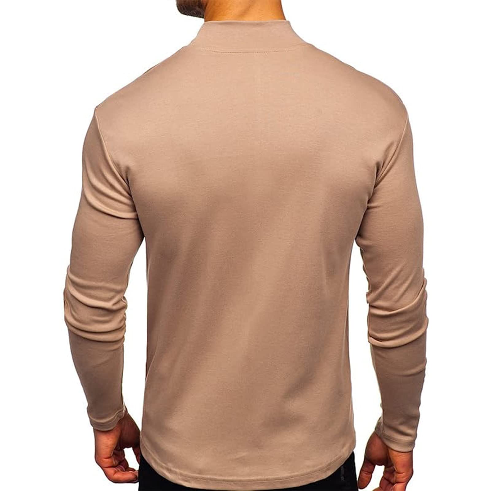 Men's Slim Fit Basic Top Mock Turtleneck Knitted Thermal Undershirts Long Sleeve Lightweight Pullover Sweater Khaki