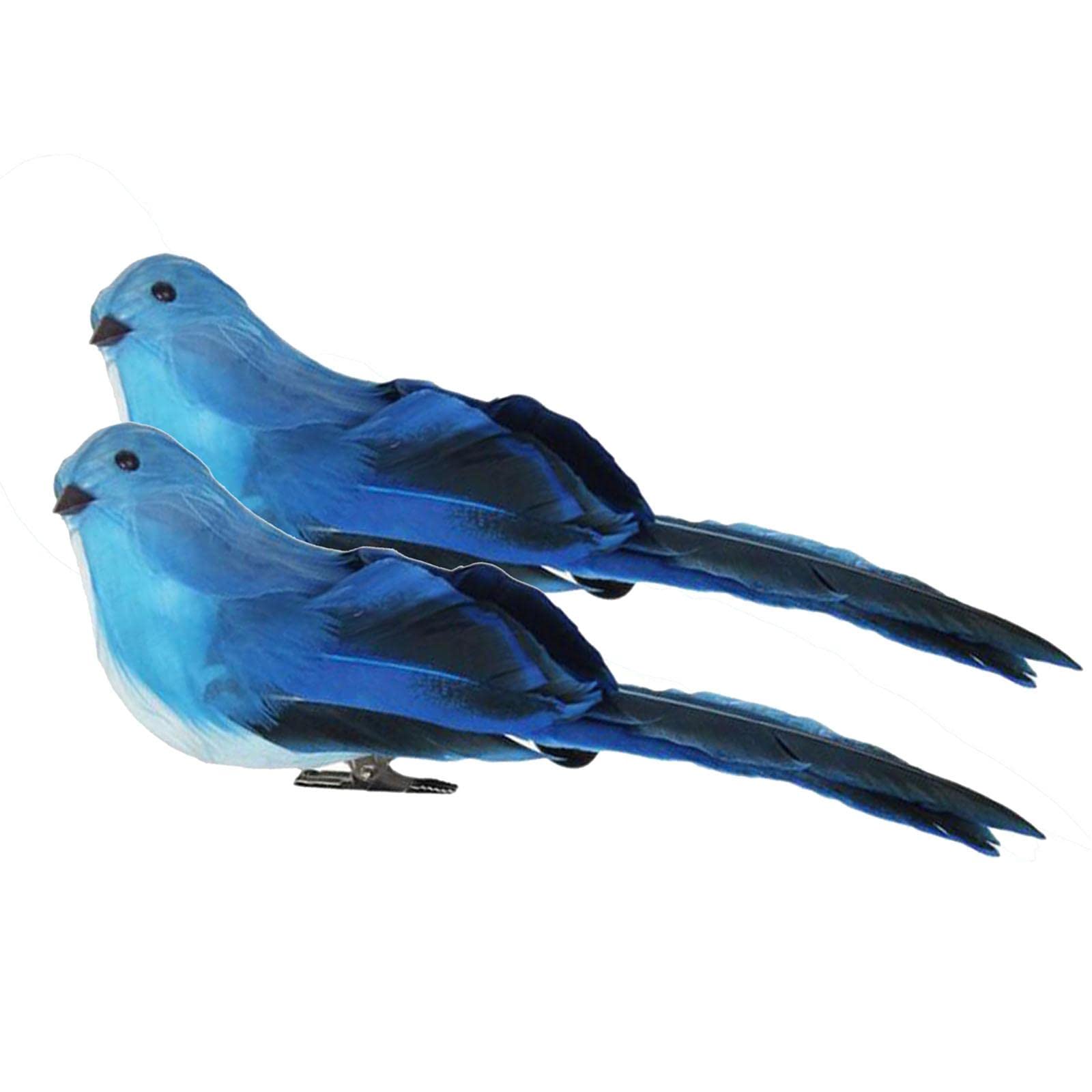 joyMerit 2Pcs Artificial Foam Birds, Clip on Feathered Bird Ornaments, DIY Craft for Home Garden Lawn Decoration Party Accessories, Blue