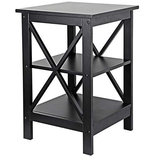 ZENY Nightstand Sofa Side Table End Table with 3-Tier Storage Shelf for Living Room, Bedroom, Office, Apartment, Easy Assembly, Black