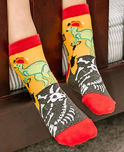Jefferies Socks Boy's Dinosaur Construction Crew Socks 6 Pack, Multi, Small