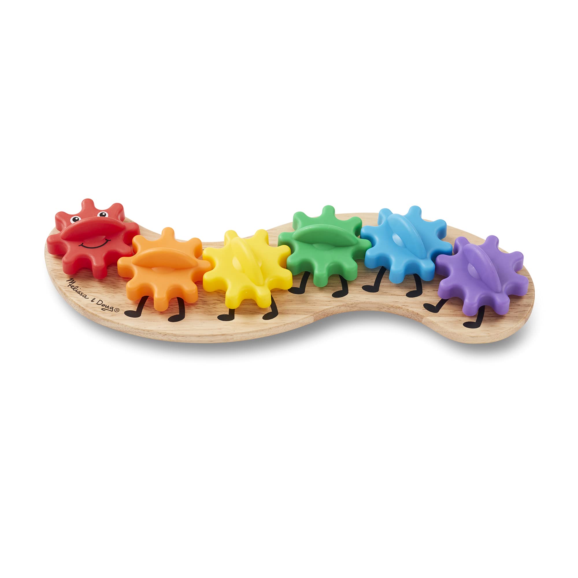 Melissa & Doug Rainbow Caterpillar Gear Toy with 6 Interchangeable Gears & Deluxe Pounding Bench Wooden Toy with Mallet