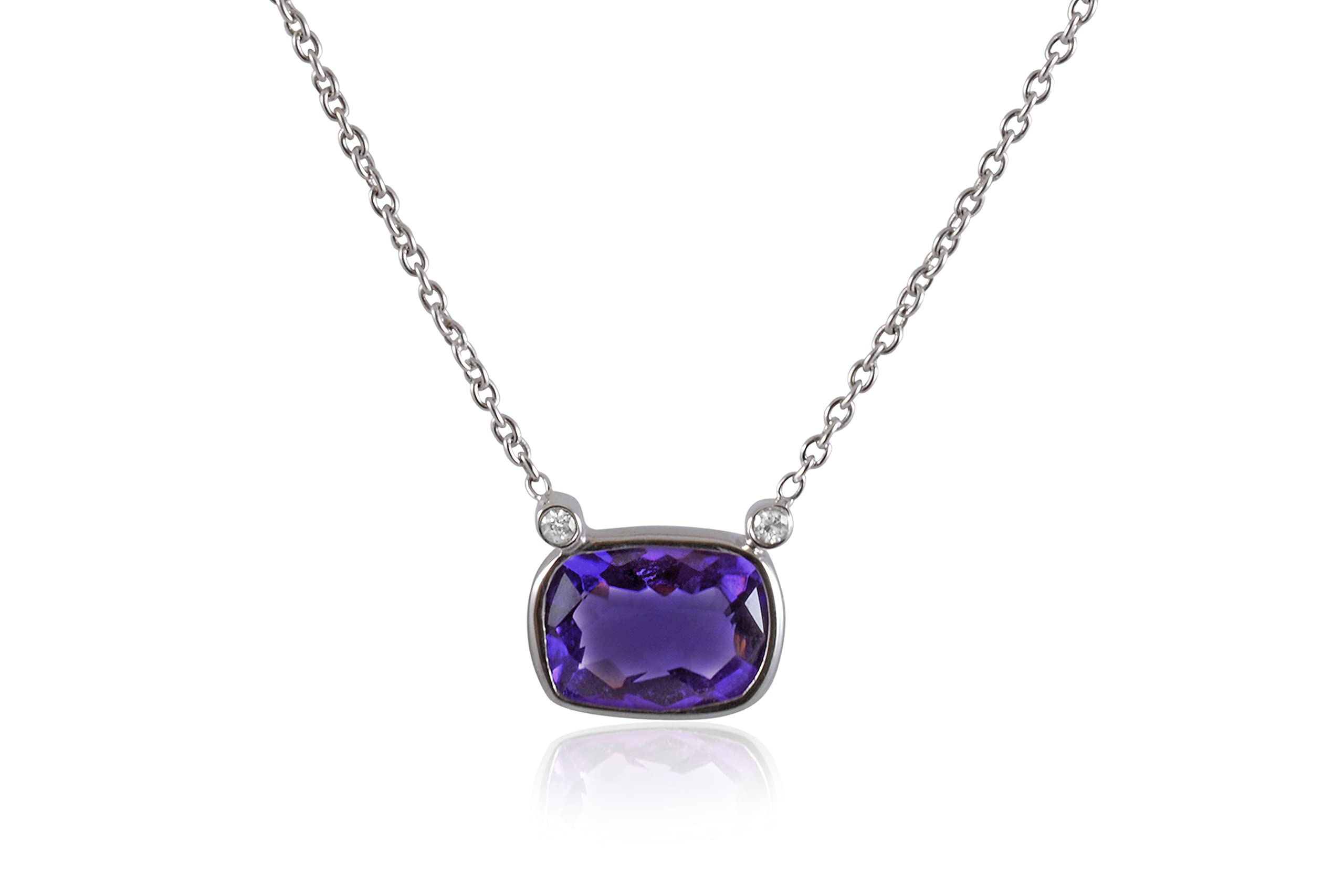 Mirahi Amethyst Cushion Cut Necklace, Solitaire February Birthstone Necklace, Tiny Diamond Necklace