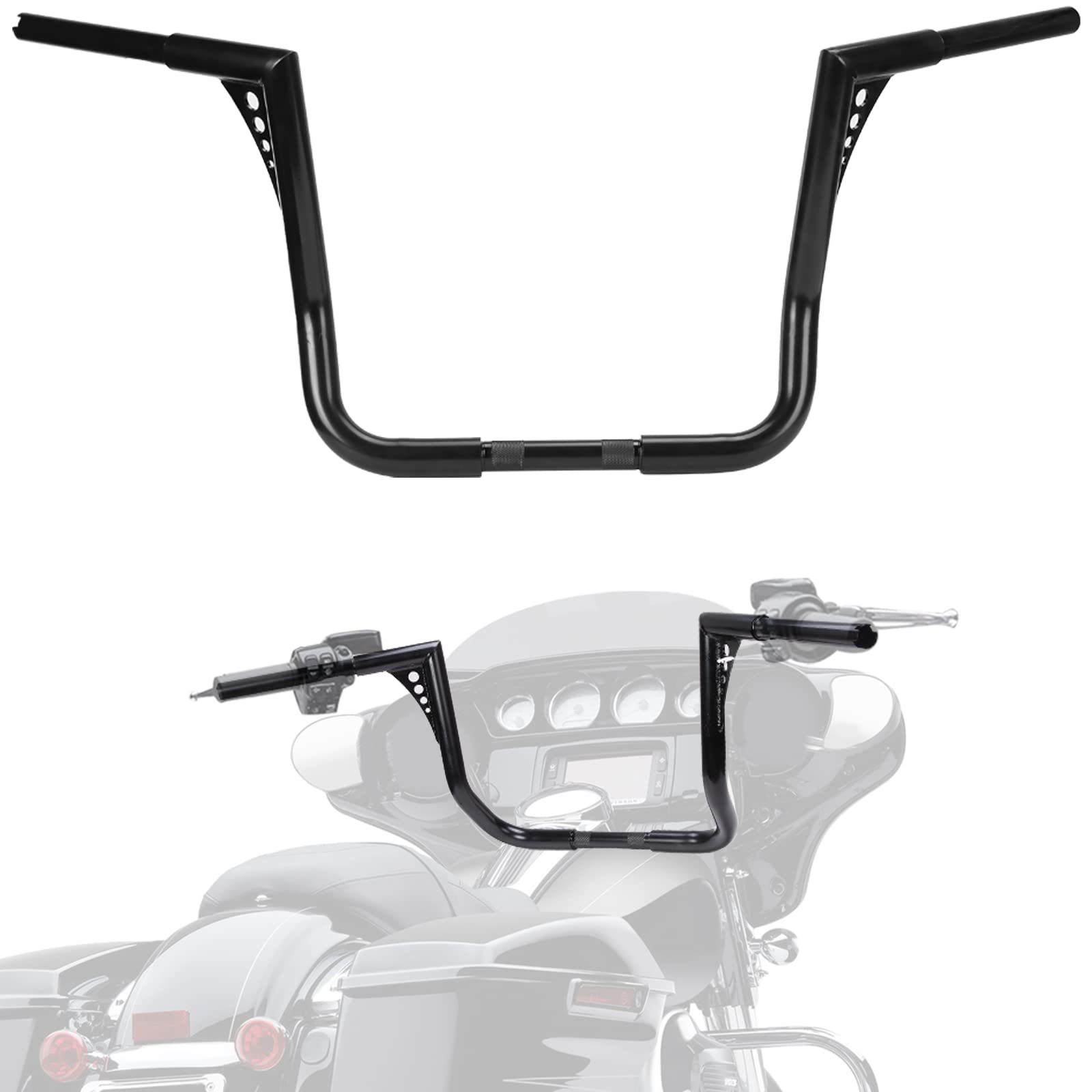 KEMIMOTO 14" Rise Ape Hangers Rise Ape Z Hangers Handlebar For Electra Glide Street Glide Ultra Limited 1-1/4'',Black