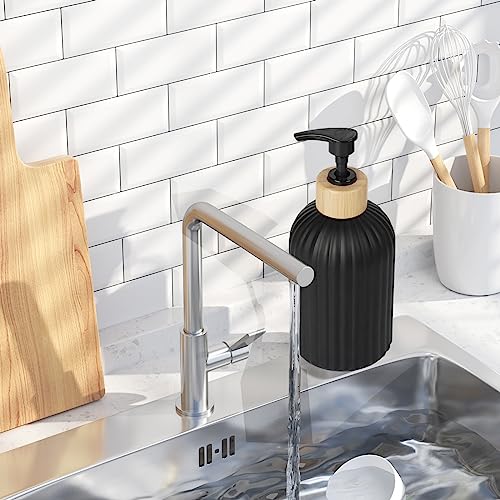 Kitchen Bathroom Dish Soap Dispenser, 14 Oz Glass Refillable Liquid Hand Soap Dispenser with Plastic Pump, Lotion Soap Dispenser Bottle, for Hand Soap, Soap, Lotion…