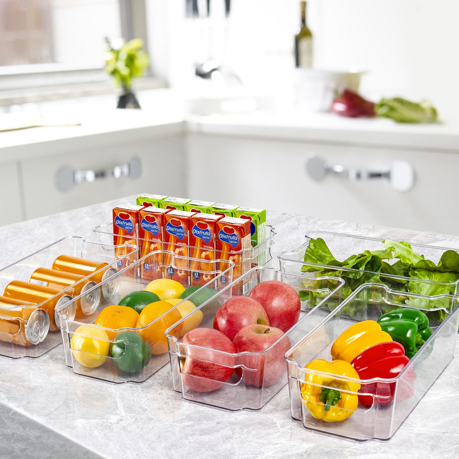HOOJO Refrigerator Organizer Bins - 4pcs Clear Plastic Bins For Fridge, Freezer, Kitchen Cabinet, Pantry Organization, BPA Free Fridge Organizer, 14.5" Long-X Large, Clear