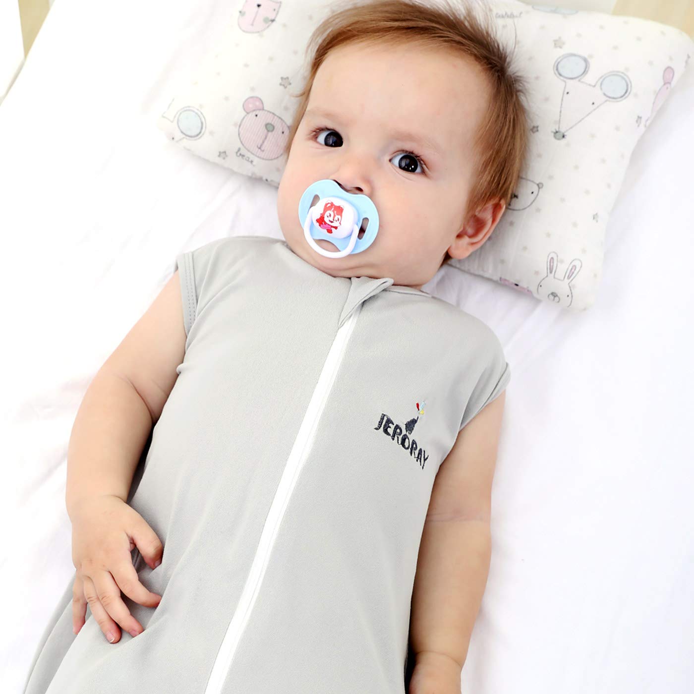 Jeroray Wearable Blanket-Stretchy Sleeping Bag,(6-12 Months) TOG 1.0,2-Pack,2 Way Zipper,Unisex,Dinosaur&Solid Grey,Medium