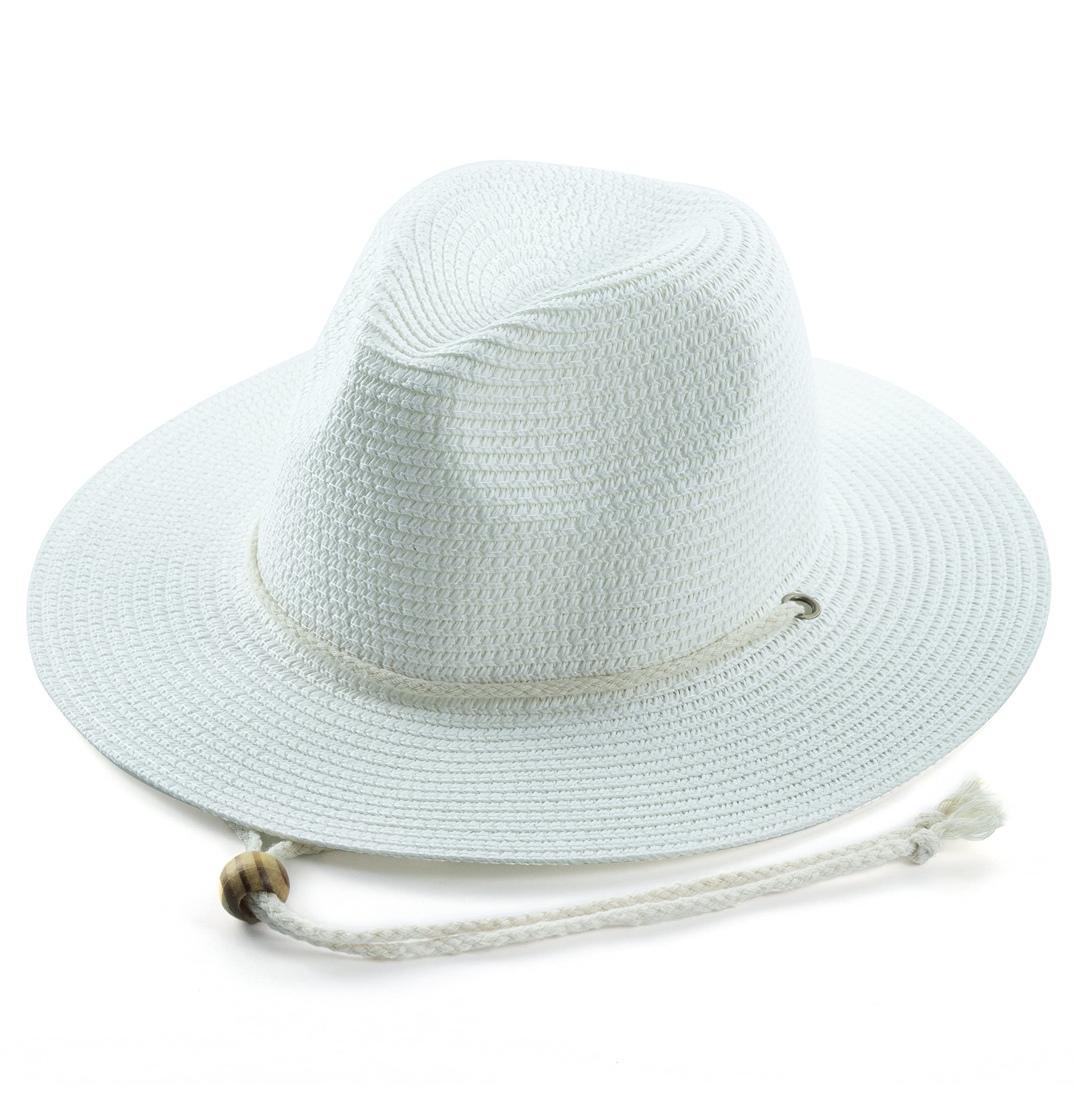 Koreshion Women Straw Panama Hat Summer Wide Brim Fedora Cap Beach Sun Hats UV UPF50+ White