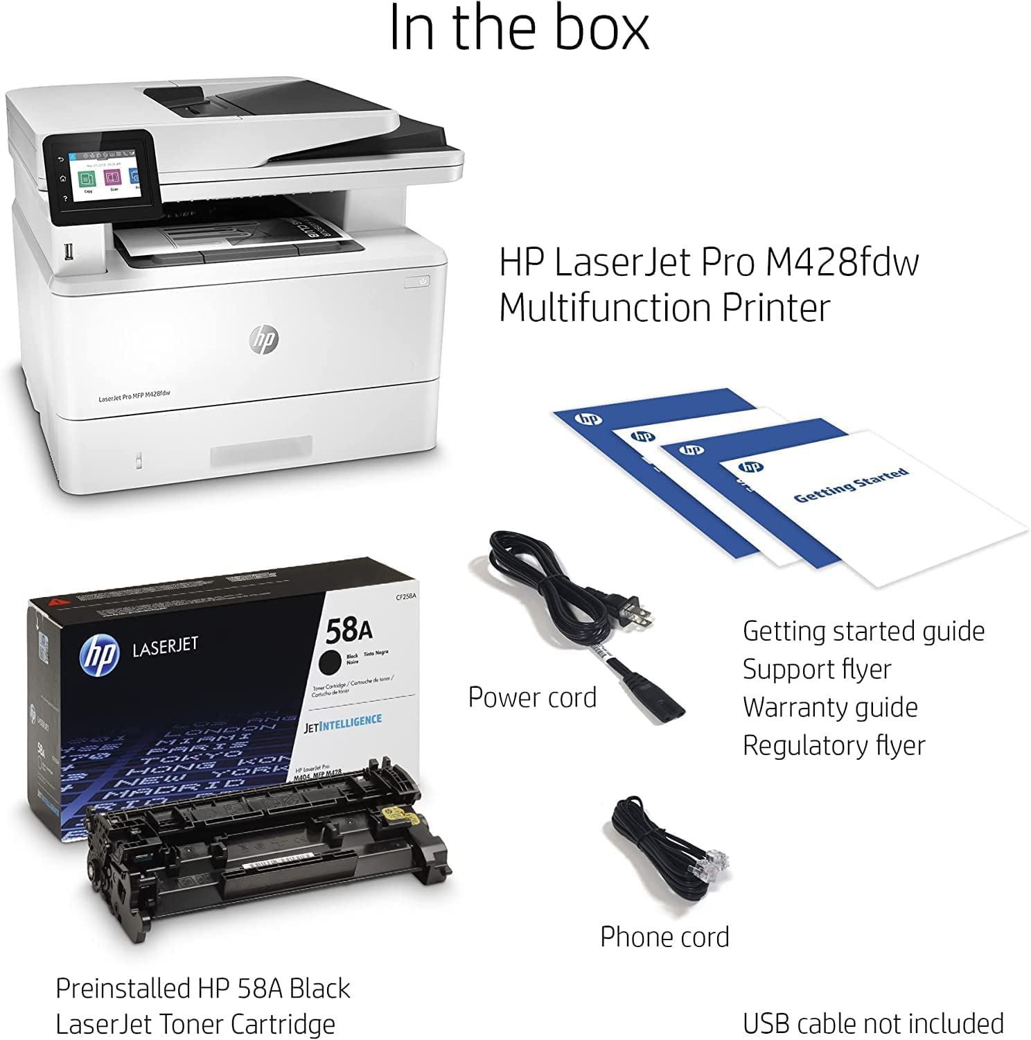 HP Laserjet Pro MFP M428fdw Wireless Monochrome All-in-One Laser Printer for Home Business Office, White - Print Scan Copy Fax - 40 ppm, 1200 x 1200 dpi, 50-Sheet ADF, Auto Duplex Printing, Ethernet