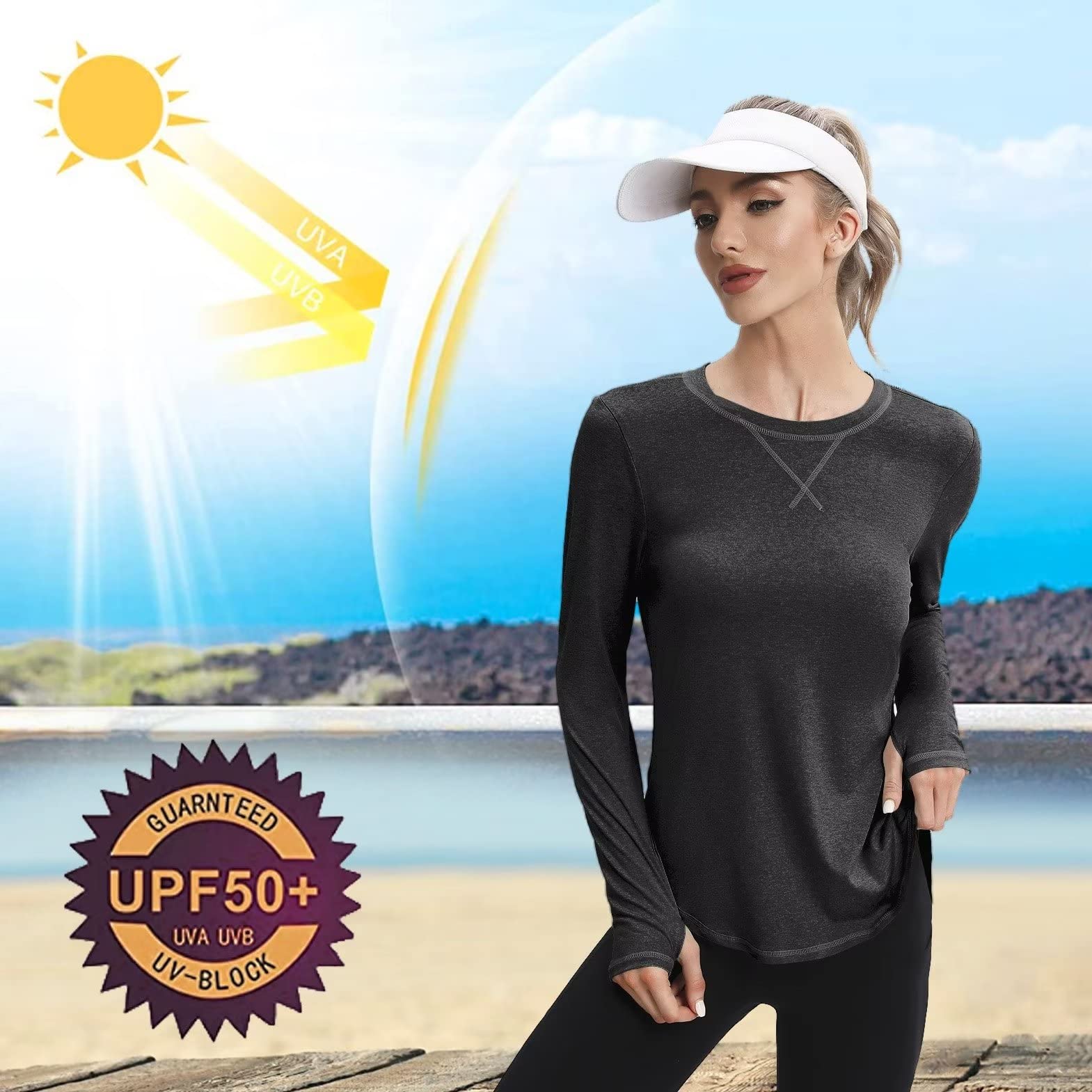 LEEDYA Women's Long Sleeve Workout Shirts Loose Active Tops Sports Gym Exercise T-Shirts Thumb HoleBlack M