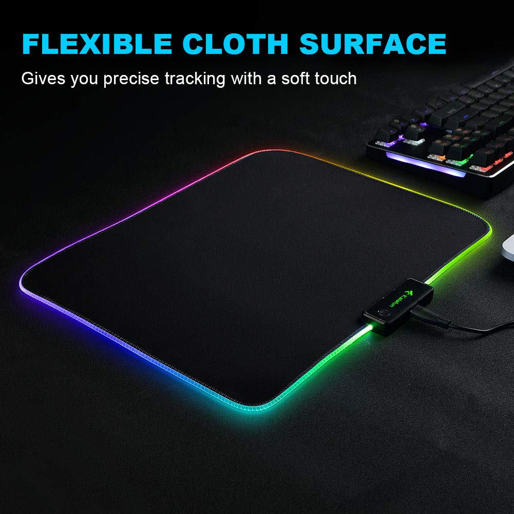 Kalafun LED RGB Gaming Mouse Pad Small Light Up Mousepad with Non-Slip Rubber Base, Soft Computer Mouse Mat(340×245×3mm)