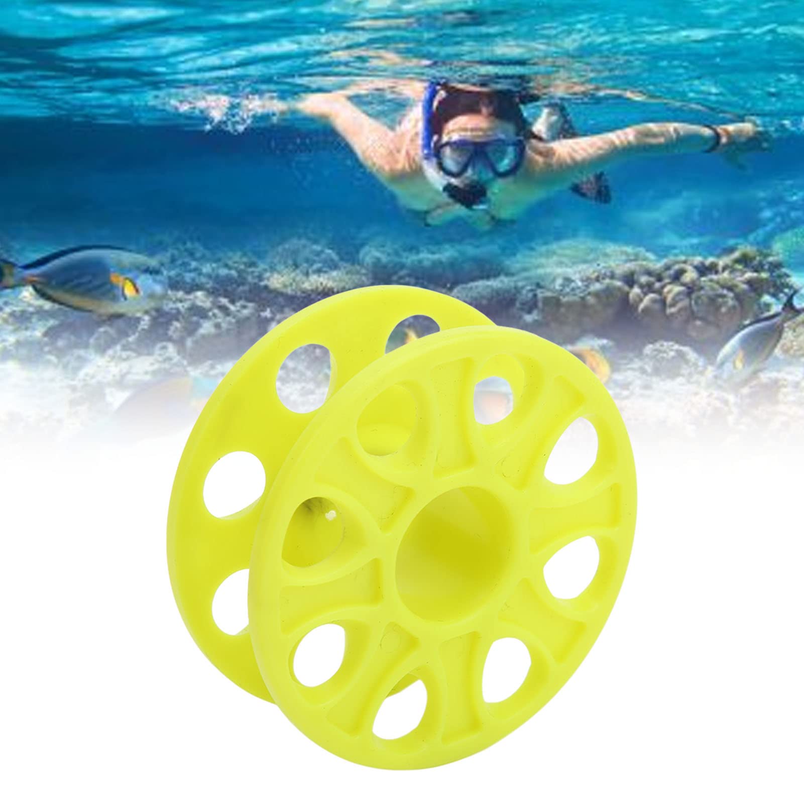 LAIONTY Portable Round Underwater Sports Reel, Eight Round Holes Plastic Diving Safety Accessoriess Storage Tool (Yellow)