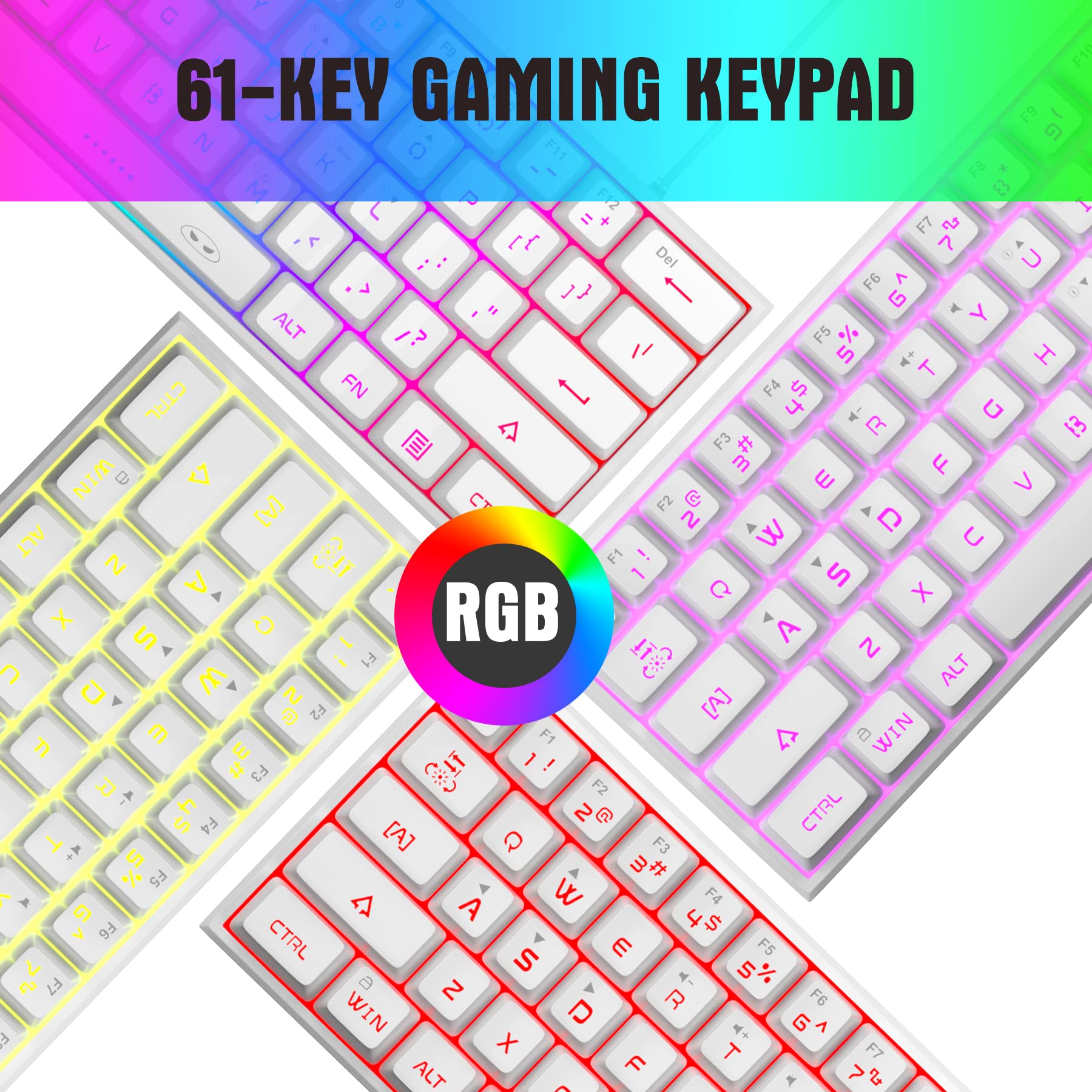 MageGee 60% Wired Gaming Keyboard, RGB Backlit Ultra-Compact Mini Keyboard, Waterproof 61 Keys Keycap Lettering Translucent Keyboard for PC/Mac Gamer, Typist, Easy to Carry on Business Trip(White)