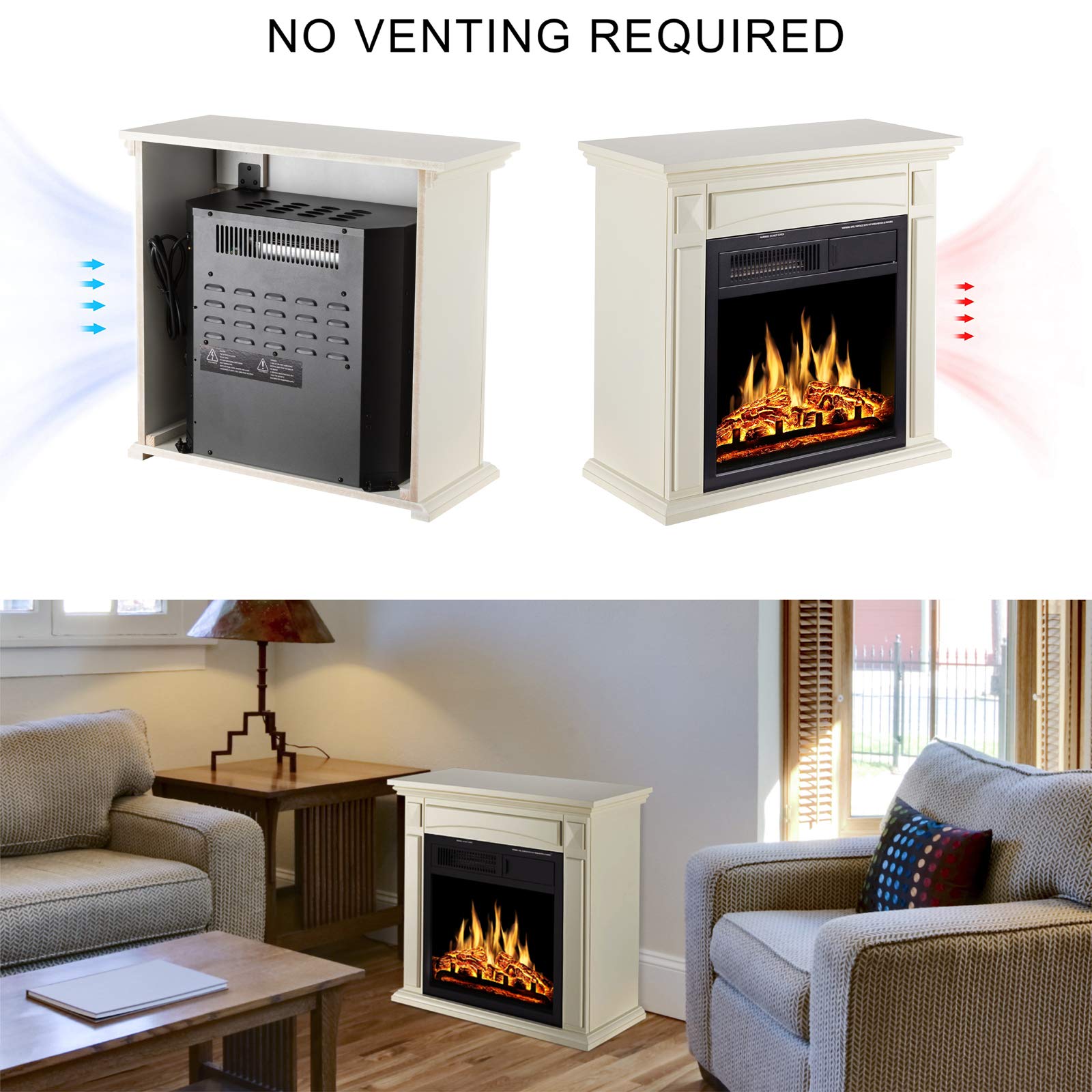 JAMFLY 26’’ Mantel Electric Fireplace Heater Small Freestanding Infrared Quartz Fireplace Stove Heater w/Log Hearth& Wood Surround Firebox, Adjustable Led Flame, Remote Control,750W-1500W, (Brown)…