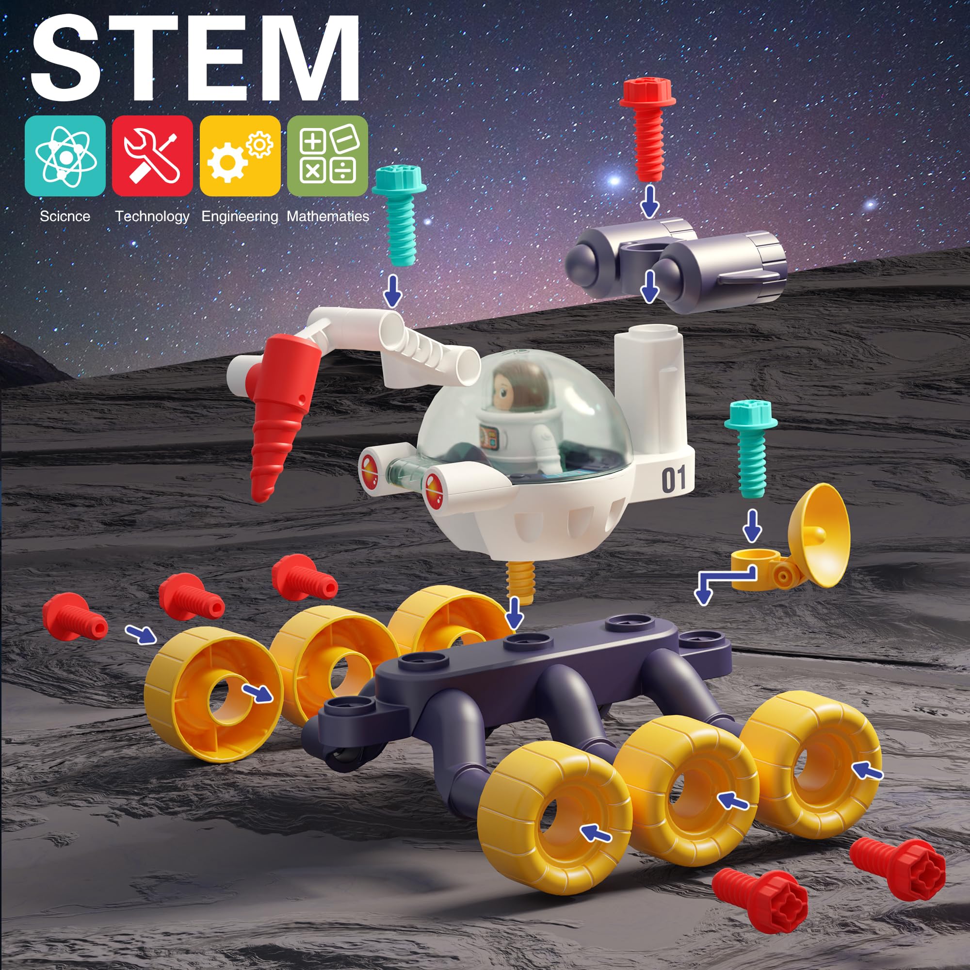 iPlay, iLearn Space Toys Spaceship for Kids 3-5, Boys Space Shuttles W/ Astronauts Robots, Outer Space Building Set, Universe Adventure STEM Science Kit, Learning Gift for 4 6 7 8 Years Old Girl Child