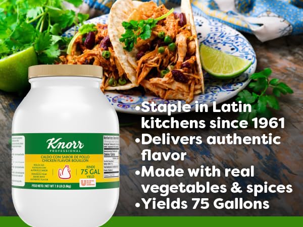 Knorr Professional Caldo de Pollo, Bouillon with Chicken Flavor Granulated Bouillon as a Base, Marinade, Flavor Enhancer, Shelf Stable Convenience, 0g Trans Fat, 7.9 lb (Pack of 1)