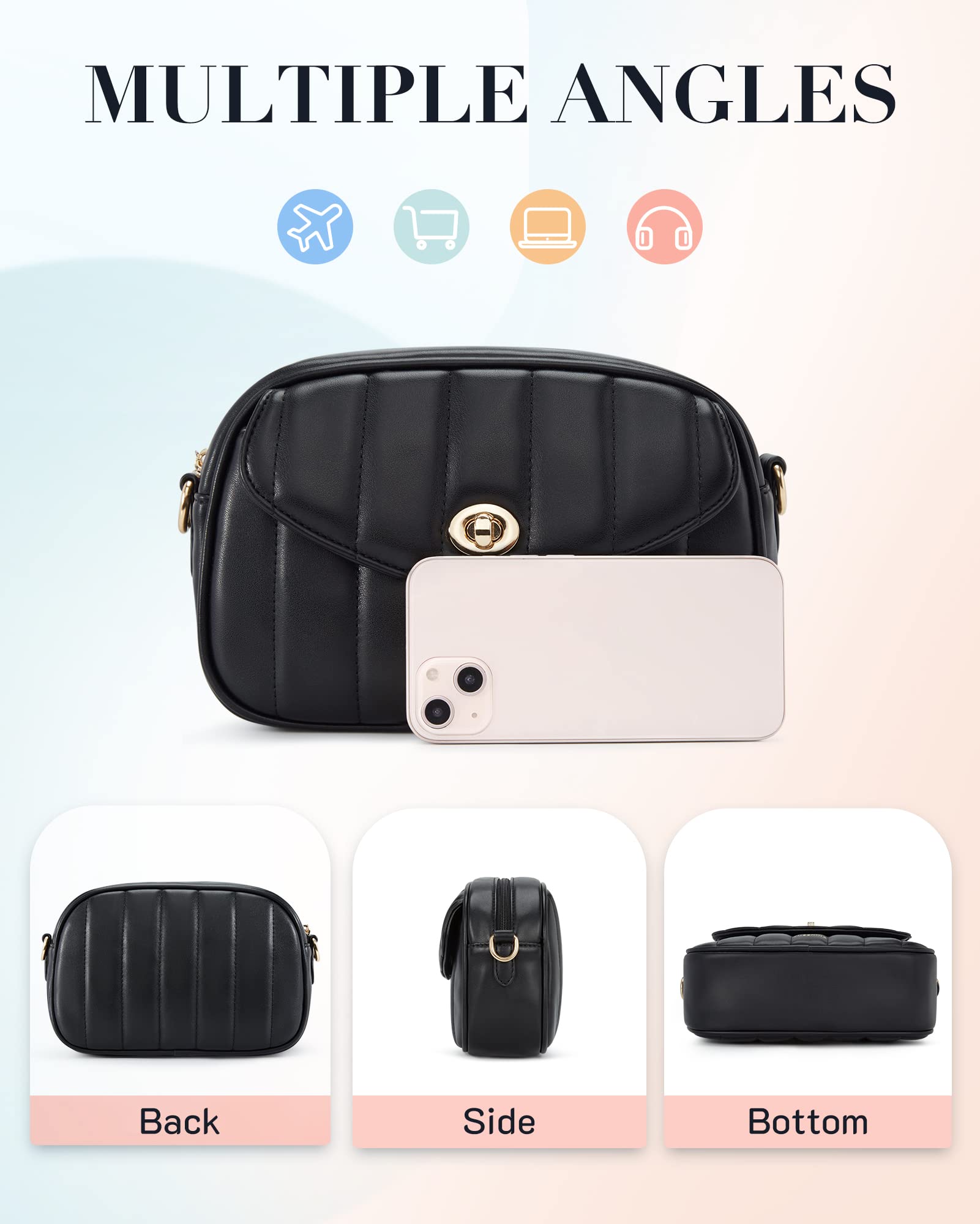 Missnine Crossbody Bags for Women Soft Quilted PU Leather Shoulder Bag Small Purse with Strap and Tassel,Black