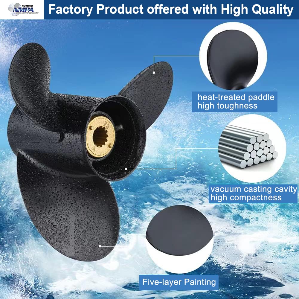 Jason Marine Upgrade 10 3/8 x 13 OEM Aluminum Outboard Propeller fit Mercury Engines 25-60HP, Ref No.48-73136A45, 13 Spline Tooth, RH (10 3/8 x 13)