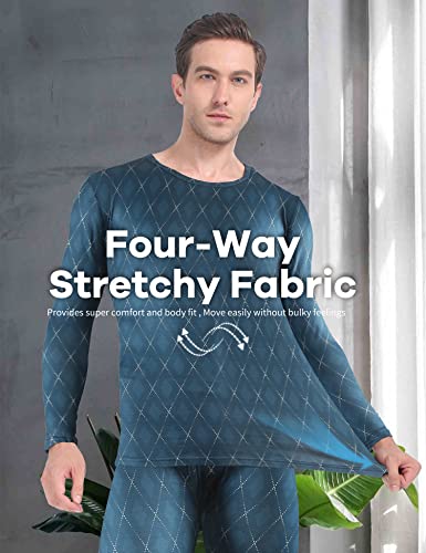 MANCYFIT Men's Christmas Pajamas Thermal Underwear Set Fleece Lined Long Johns Set Ultra Soft Diamond Blue Medium