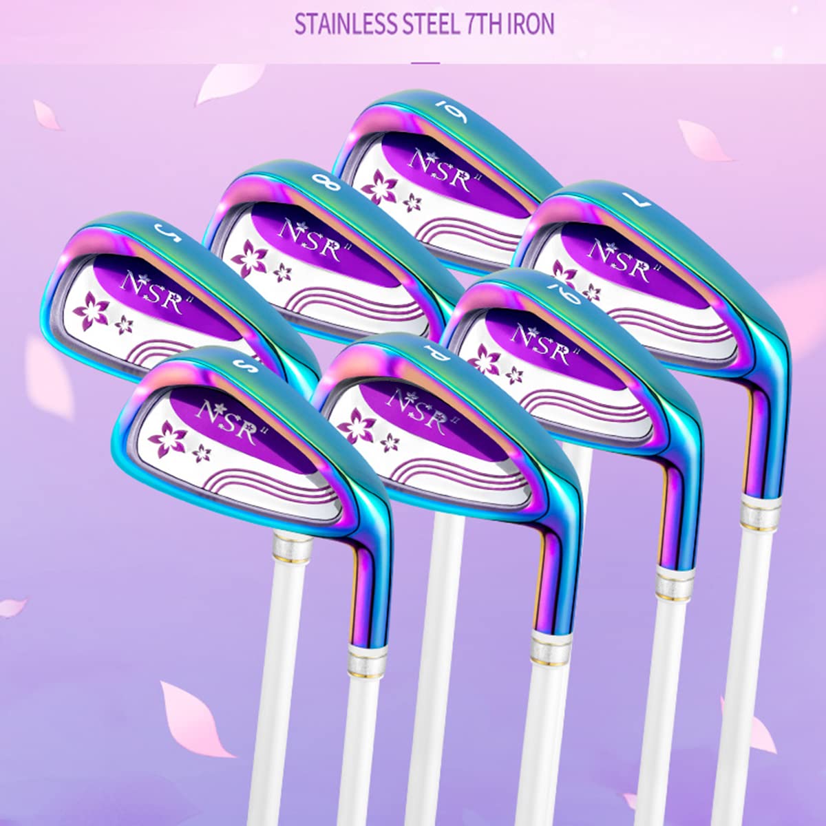 LOWLO Women~'s Complete Golf Clubs Package Set Includes Driver, Fairway, Hybrid, 5#-P# Irons, Putter, Golf Stand Bag, Head Covers, Right Handed