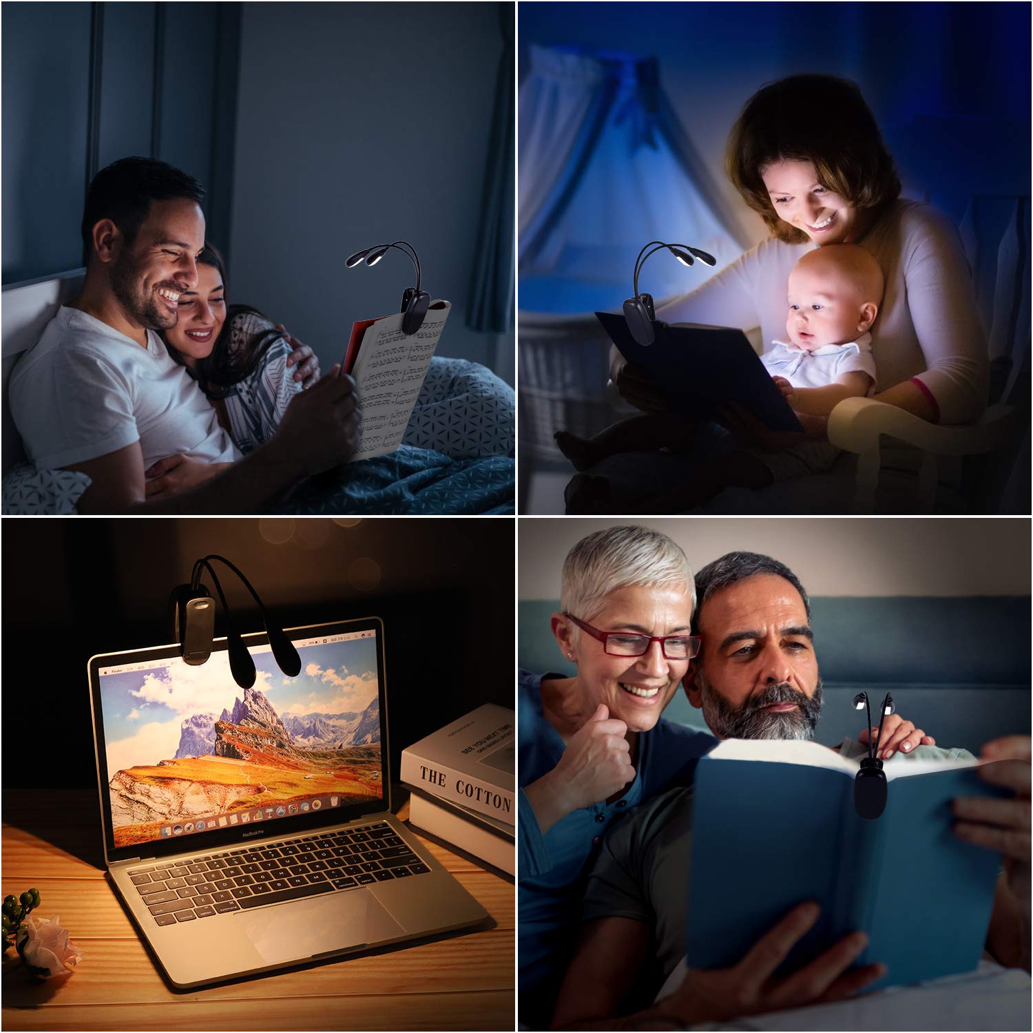 iGoober Rechargeable Music Stand Light, Clip on Reading Light, 8 LED Book Lamp, 3-Level Brightness for Eye Protection, Perfect for Piano, Orchestra, Bookworms, Craft (White & Warm, Dual Arm)