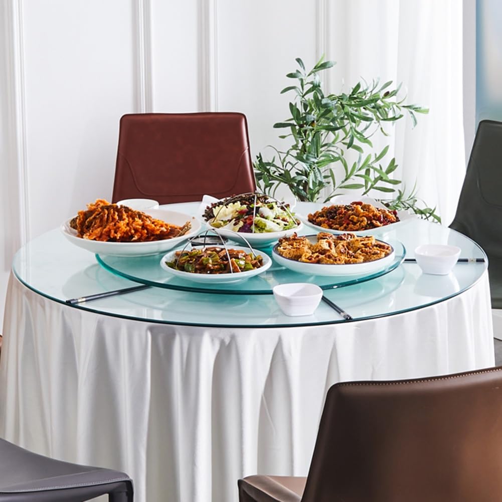 Large Lazy Susan Tempered Glass Turntable, Round Rotating Tray Kitchen Serving Plate, Dining Table Swivel Tray for Family Hotel Restaurant (Color : Clear, Size : 60cm/24in)