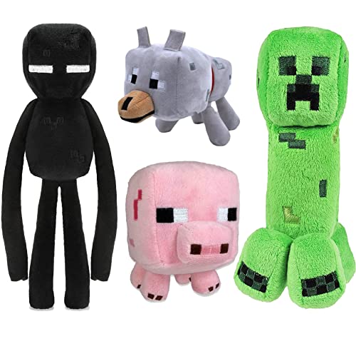 ZEVREVS 11 Inch Creeper, Baby Pig,Baby Wolf,Enderman Plush Toys(2023 New Plush) The Best Gift for Kids (4 Pack)